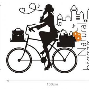 Bicycle Girl Bike Vinyl Wall Decal Sticker Kitchen Glass Stairs Sticker ...