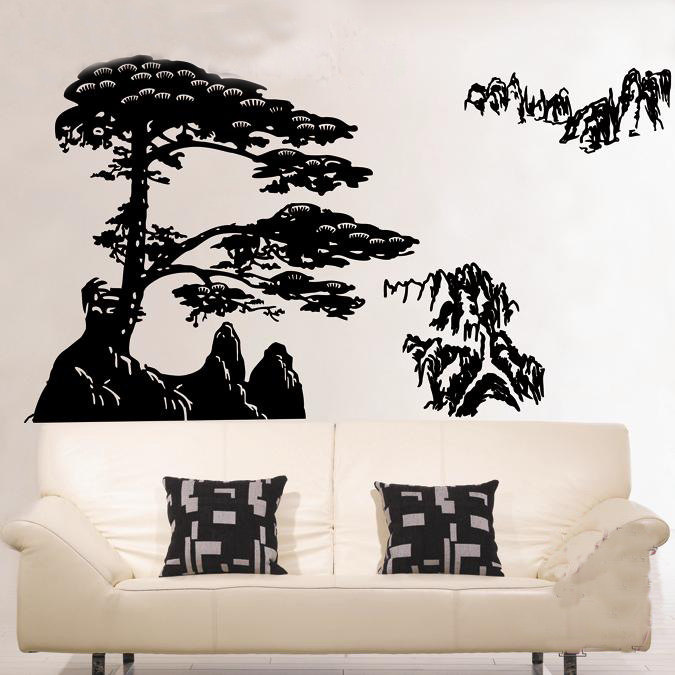 Big Pine Tree Branch With Mountain Leaf Leaves Trees Art Decals Wall ...