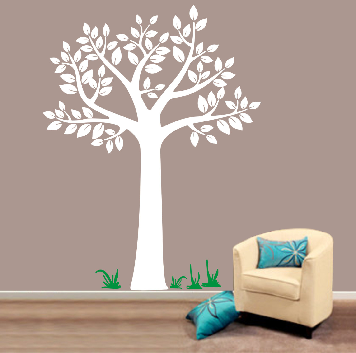 Vinyl Wall Decal Simple Single Tree With Grass Grasses Leaf Leaves Home ...